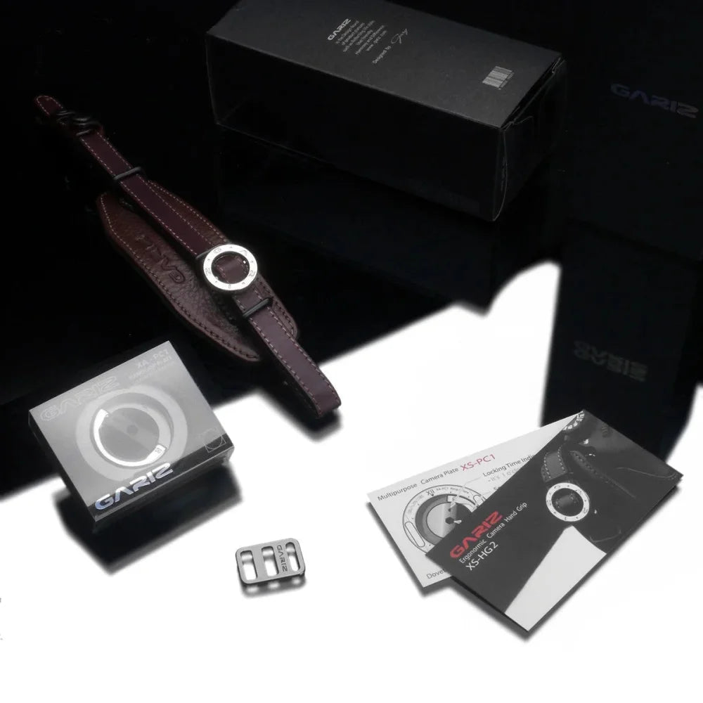 GARIZ leather wrist strap / carrying strap & quick release plate in set ...